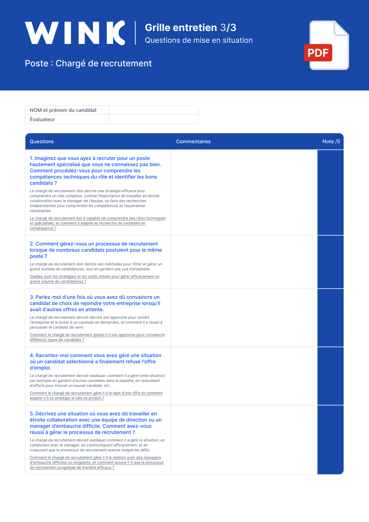 [Modèle] Grille d'évaluation entretien : Chargé de recrutement