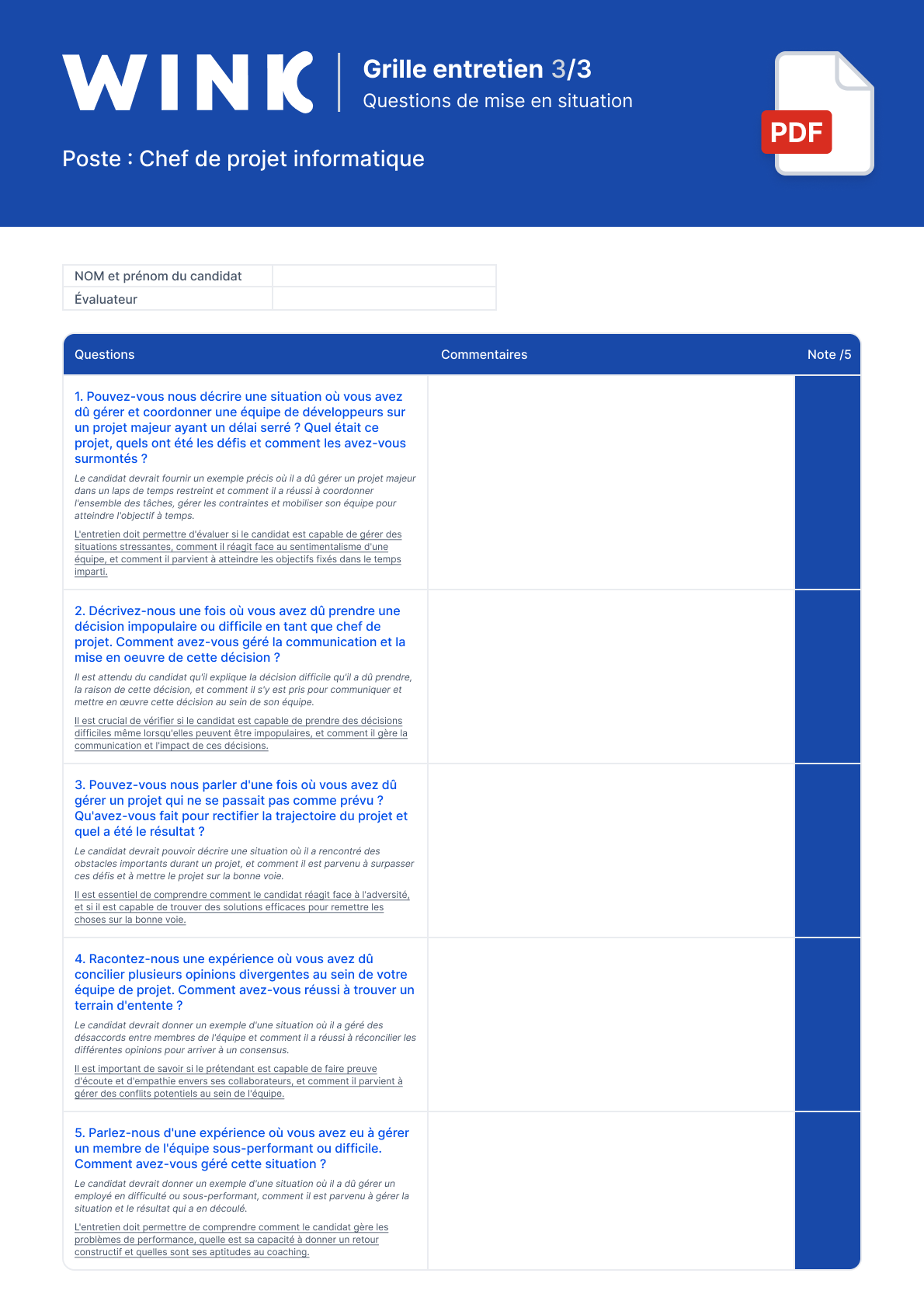 [Modèle] Grille d'évaluation entretien : Chef de projet informatique