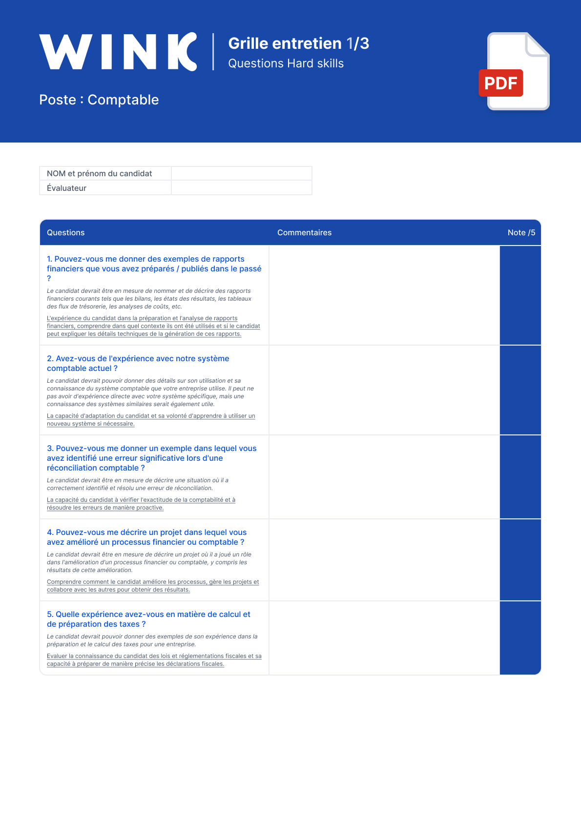 [Modèle] Grille d'évaluation entretien : Comptable
