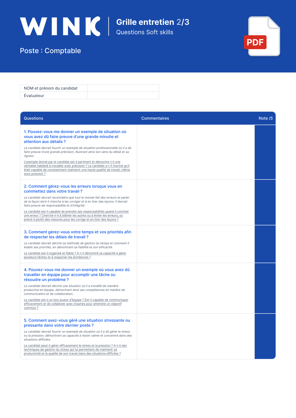[Modèle] Grille d'évaluation entretien : Comptable