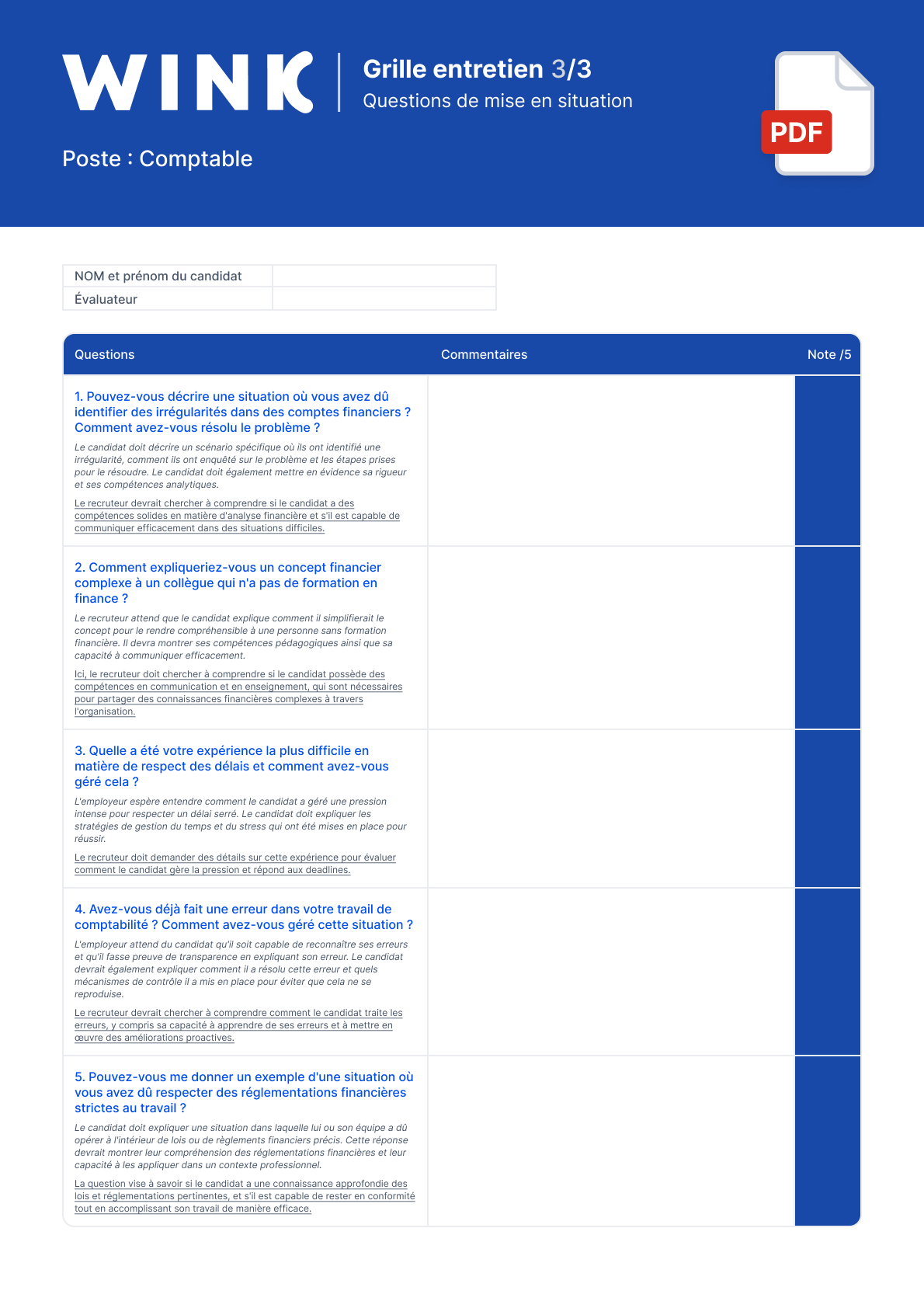 [Modèle] Grille d'évaluation entretien : Comptable