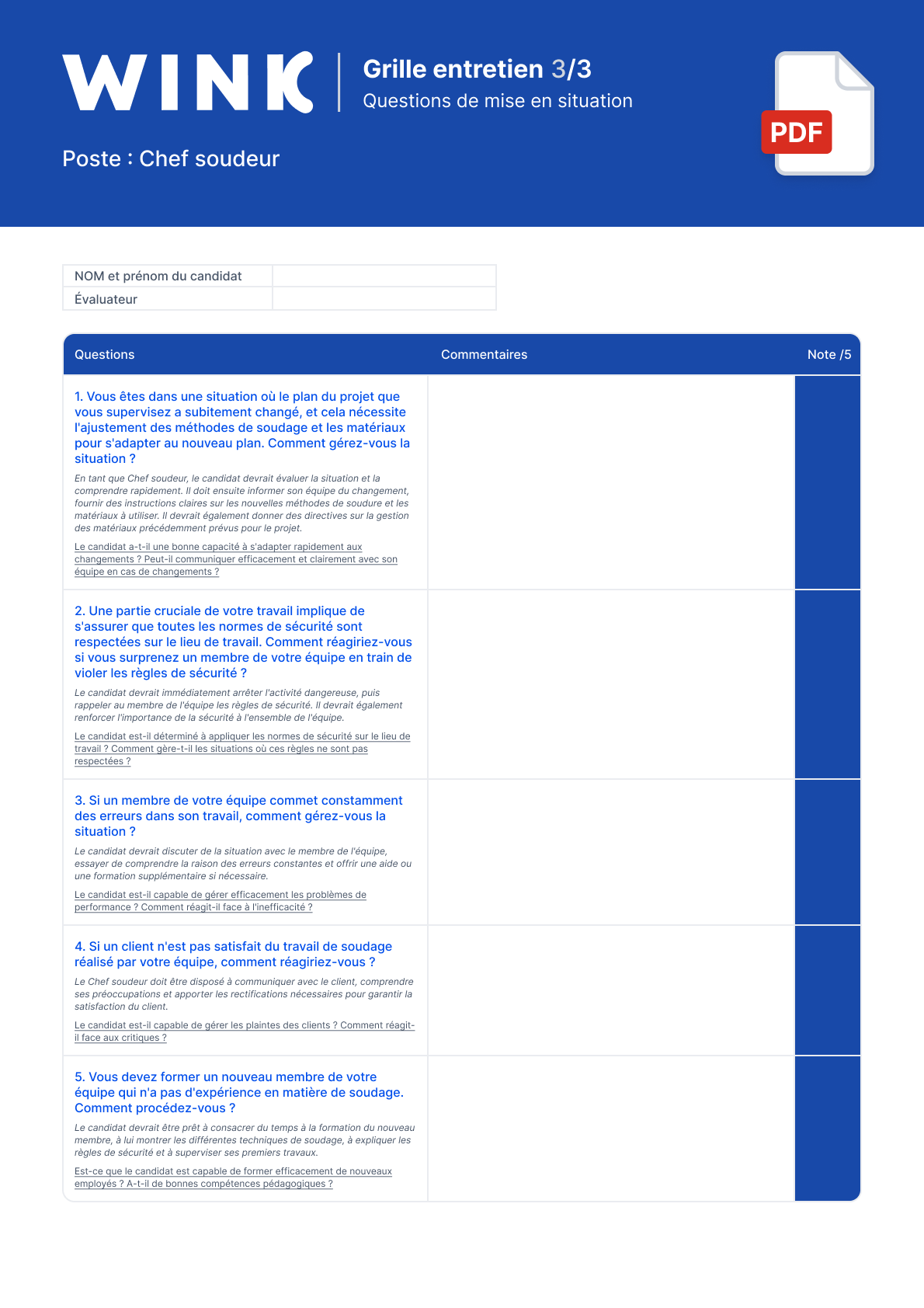 [Modèle] Grille d'évaluation entretien : Chef soudeur
