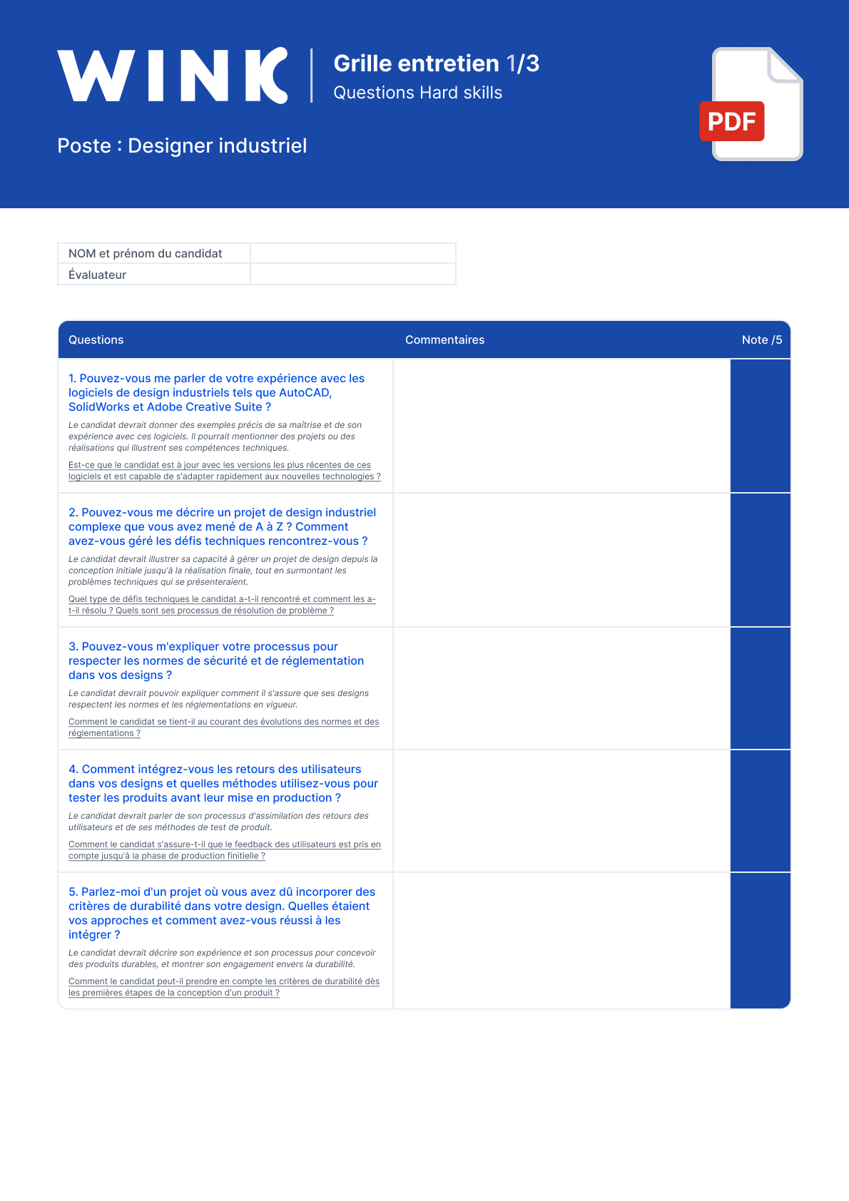 [Modèle] Grille d'évaluation entretien : Designer industriel