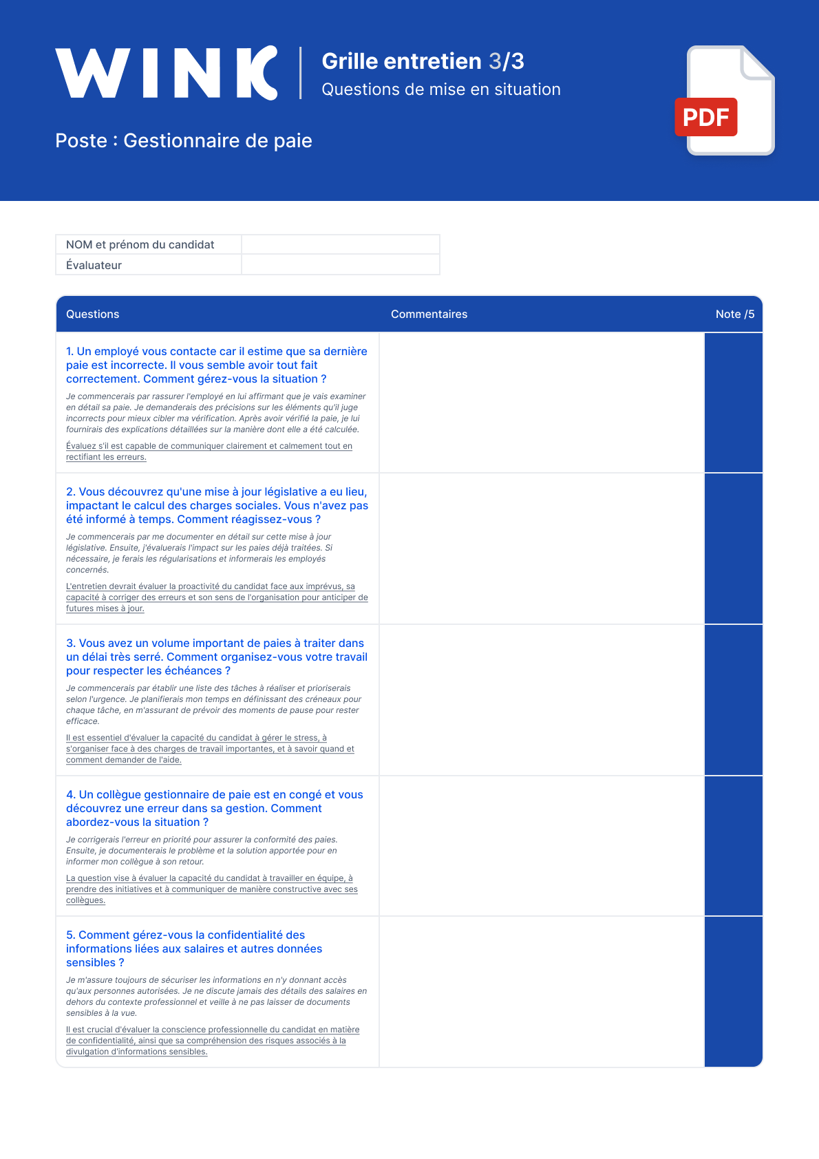 [Modèle] Grille d'évaluation entretien : Gestionnaire paie