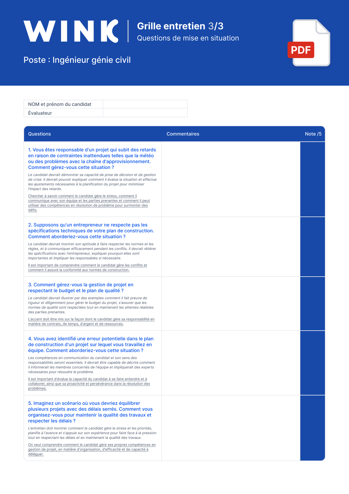 [Modèle] Grille d'évaluation entretien : Ingénieur génie civil
