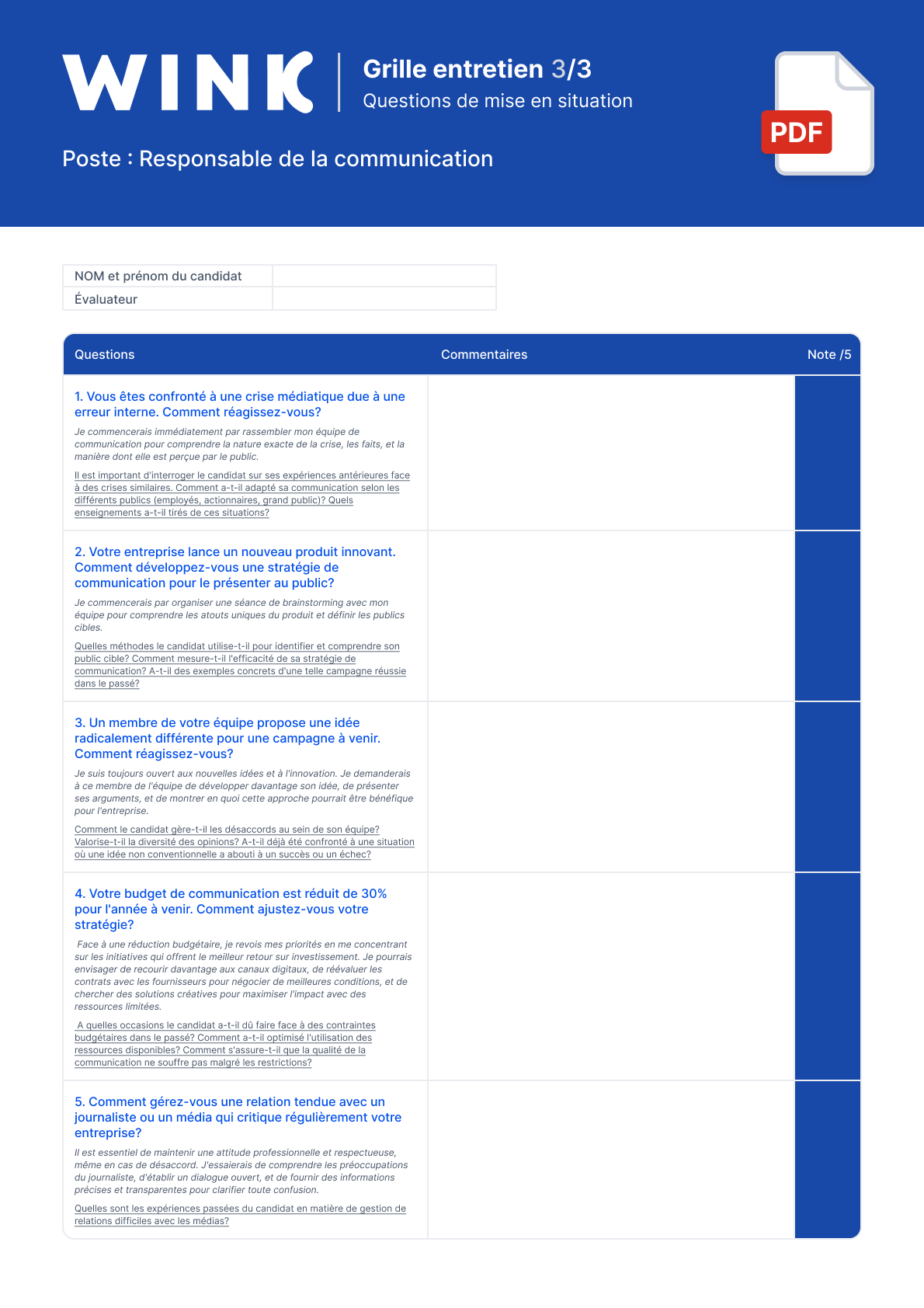[Modèle] Grille d'évaluation entretien : Responsable de la communication