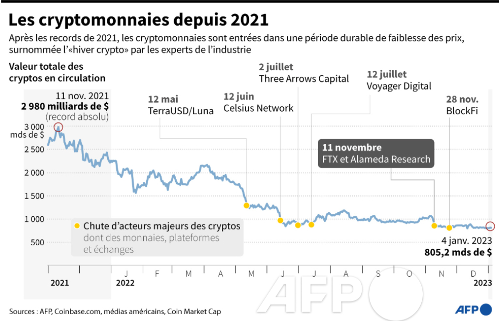 Graph du Jour : Evolution du cours des cryptomonnaies depuis 2021 | Club Patrimoine | Média 100 ...