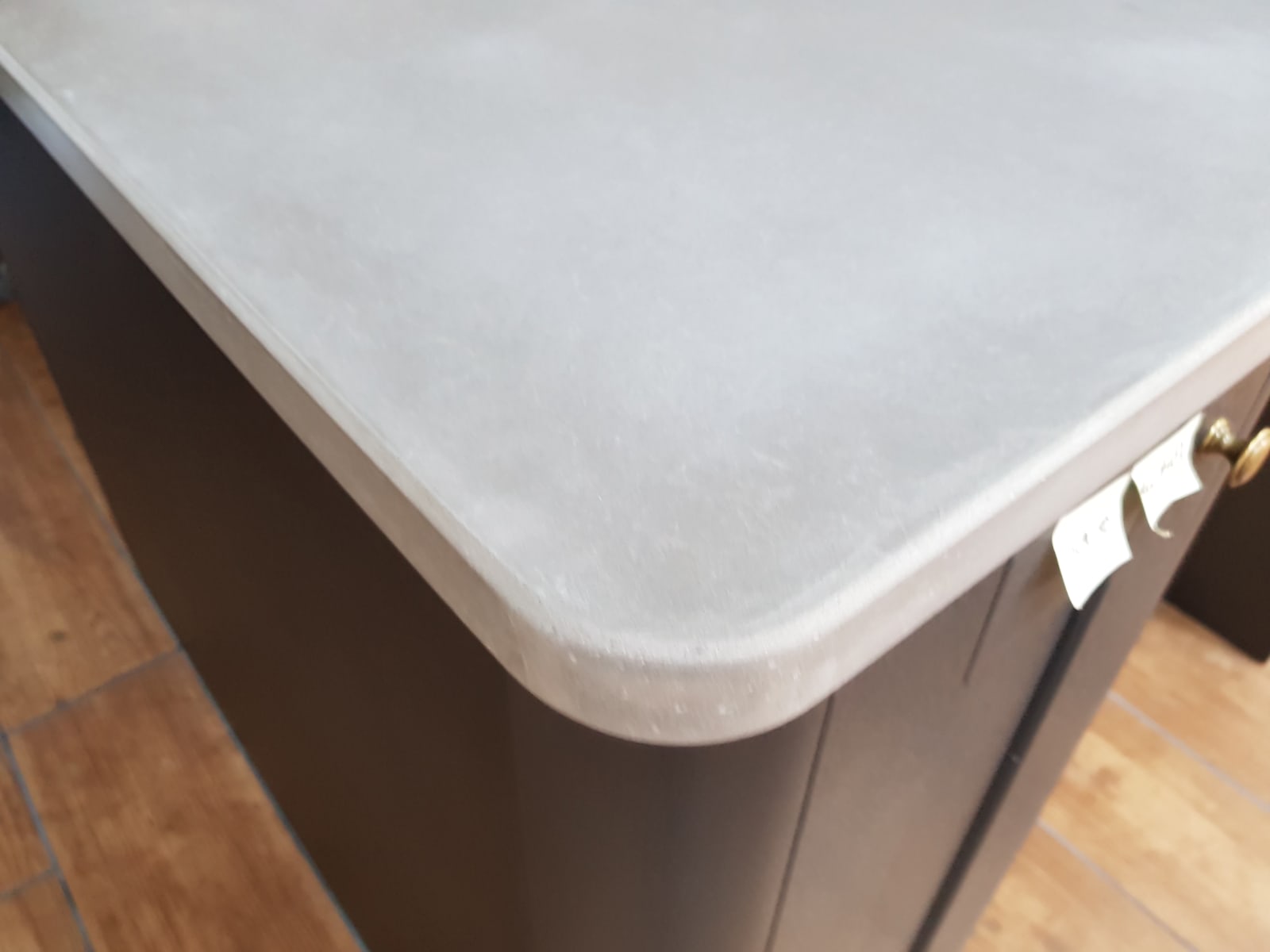 Light grey kitchen concrete worktop and island fitted in LondonLondon E10