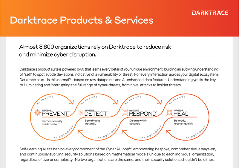 Darktrace Products and Services Overview | Data Sheet | Darktrace Resource