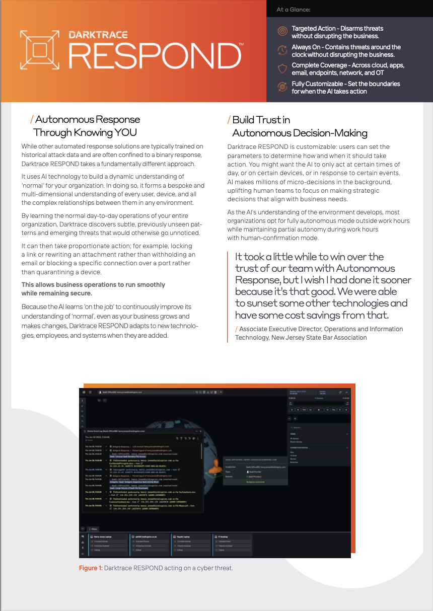 Darktrace RESPOND Product Overview | Data Sheet | Darktrace Resource