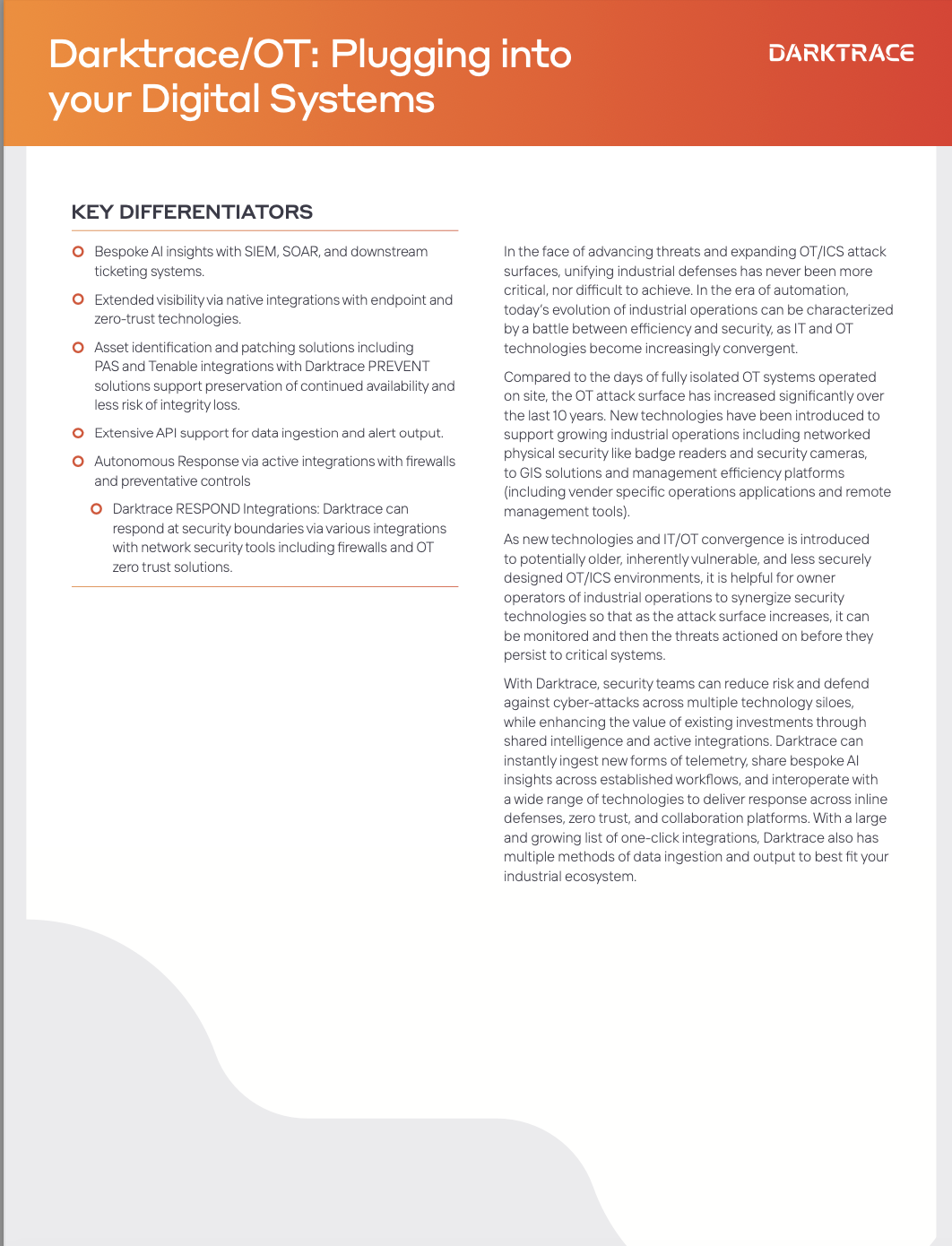 Darktrace/OT: Plugging into your Digital Systems | Data Sheet ...