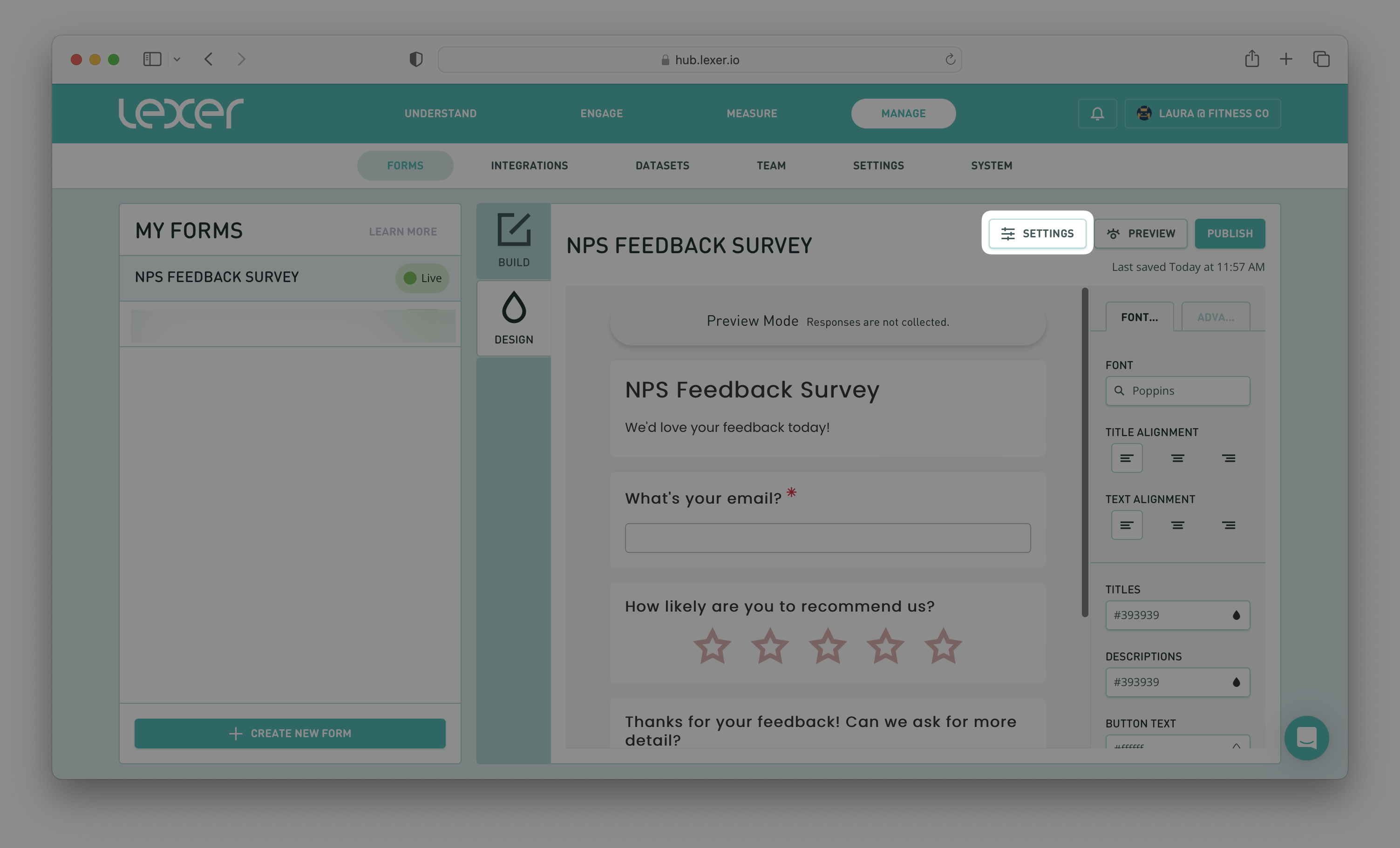 Data > Forms > Accessing Form Builder settings