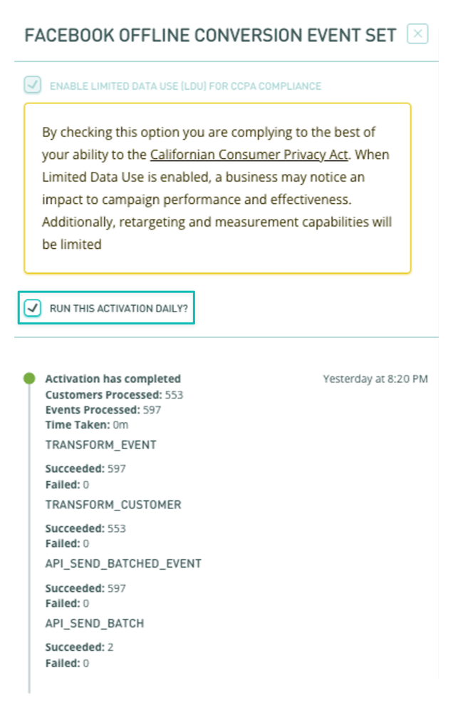 Lexer Integration > Facebook offline conversions