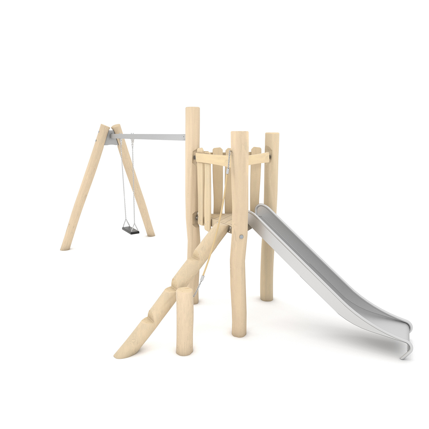 Wooden Slide & Swing Play Structure | Morti Sport & Play Equipment