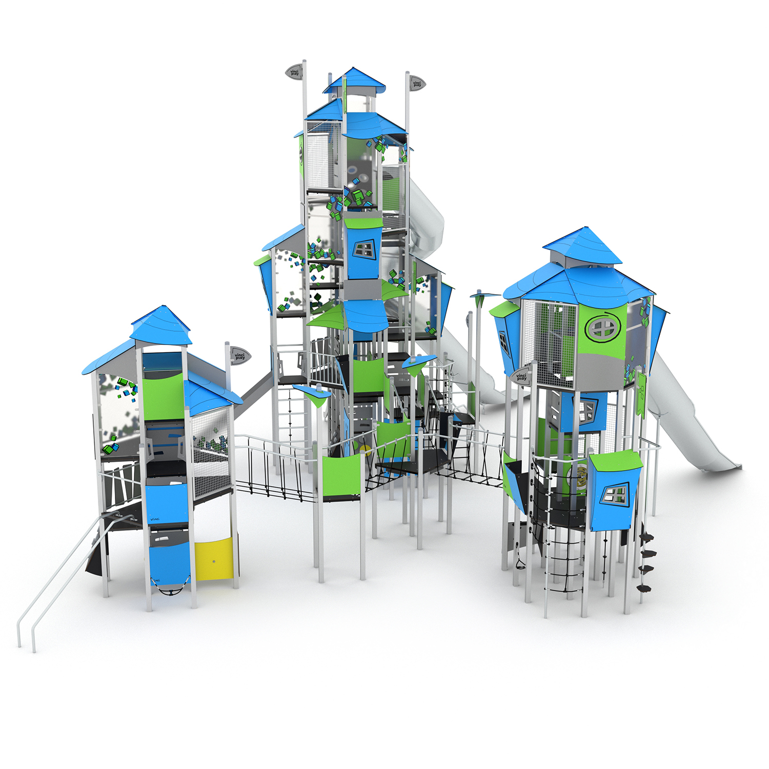 Giant Colourful Triple Steel Play Structure | Morti Sport & Play Equipment