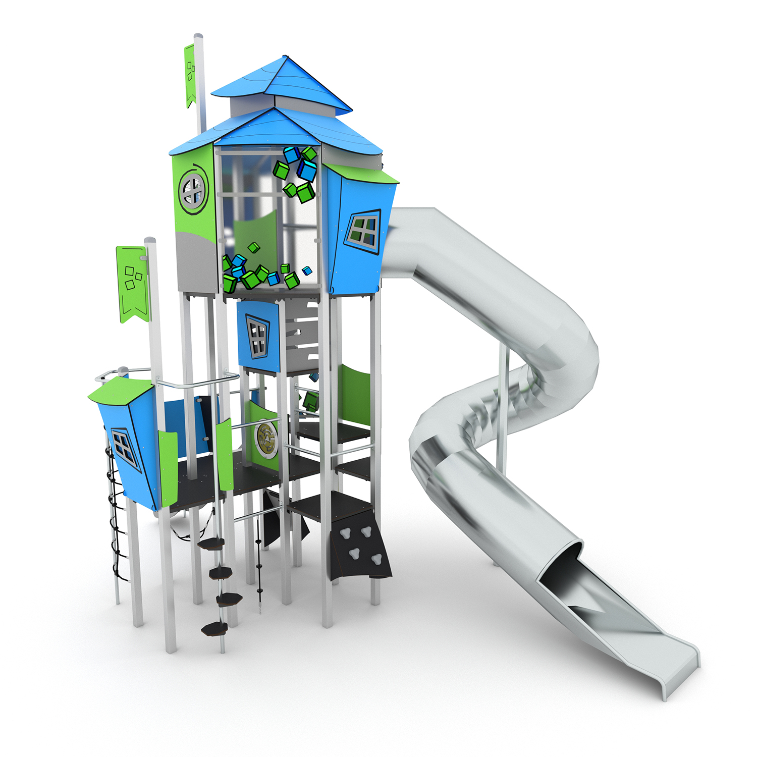 Medium Colourful Multi-Tiered Steel Play Structure | Morti Sport & Play ...