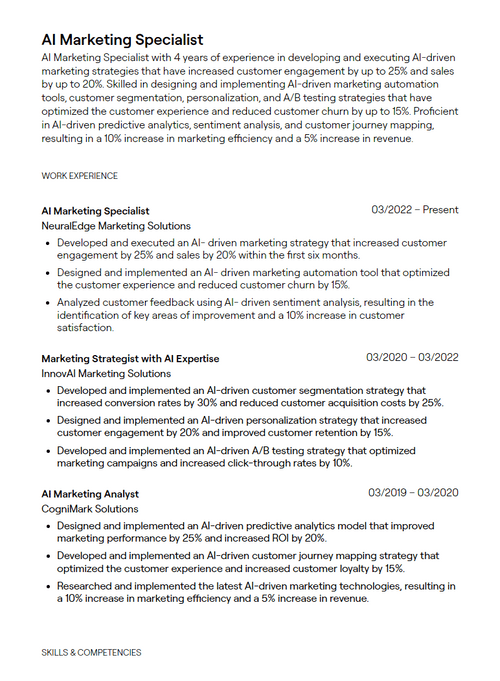 1+ AI Marketing Specialist Resume Examples [with Guidance]