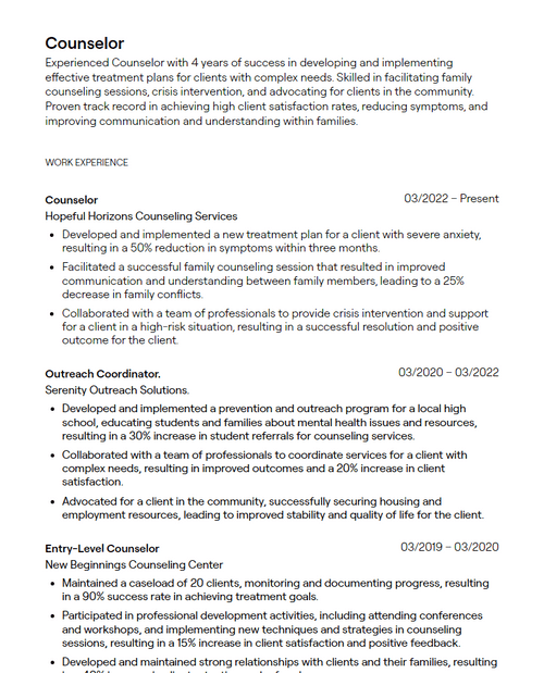 2+ Counselor Resume Examples [with Guidance]