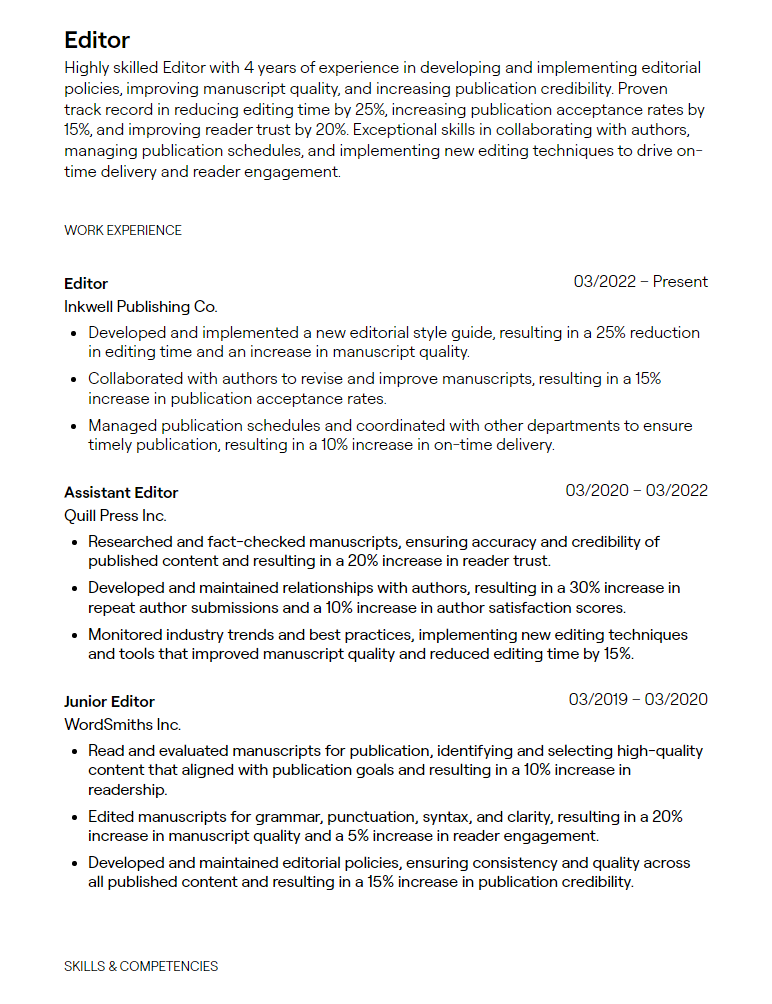 Job Resumes Skills