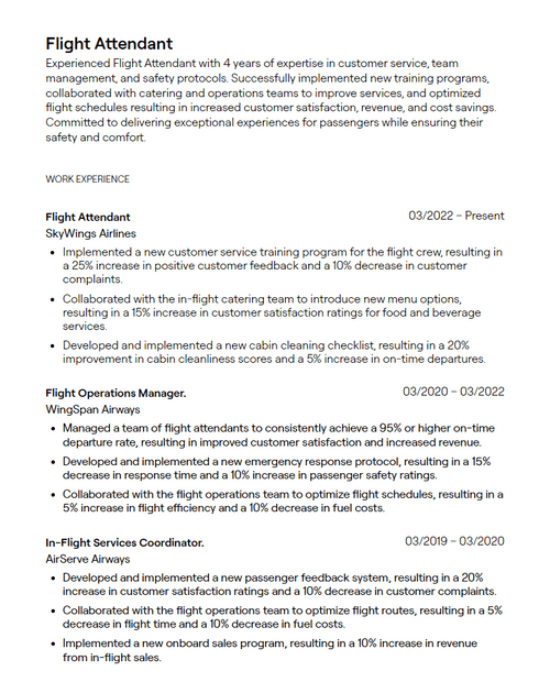 1+ Flight Attendant Resume Examples [with Guidance]