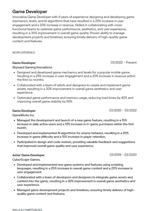 5+ Game Developer Resume Examples [with Guidance]