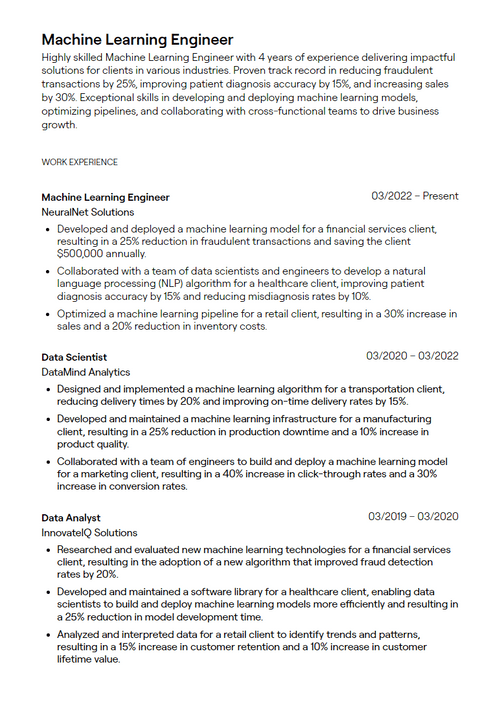 3+ Machine Learning Engineer Resume Examples [with Guidance]