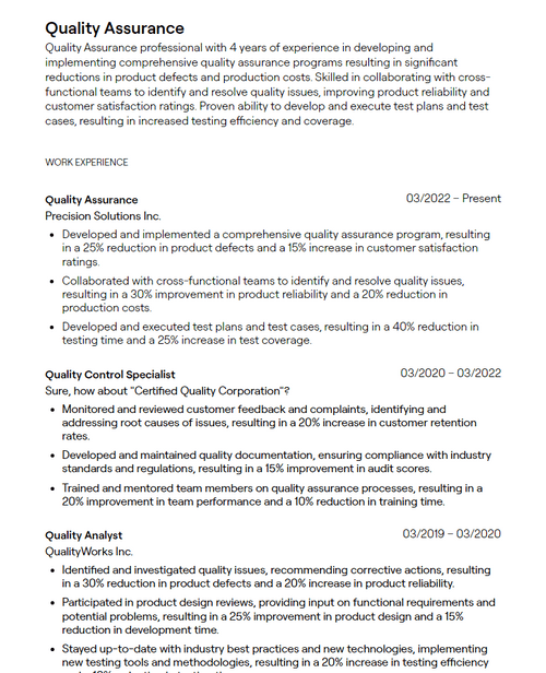 2+ Quality Assurance Resume Examples [with Guidance]