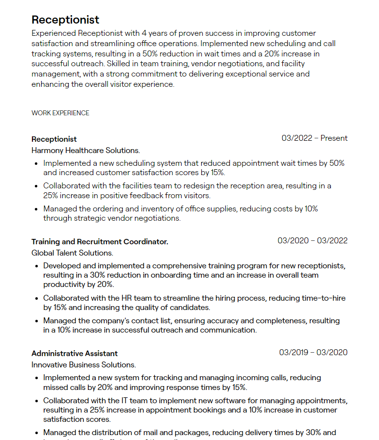 Receptionist Cv Sample Word Format Discount Collection Brunofuga adv br