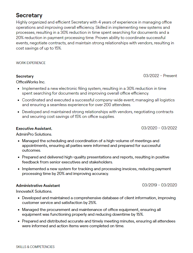 1 Secretary Resume Examples with Guidance 