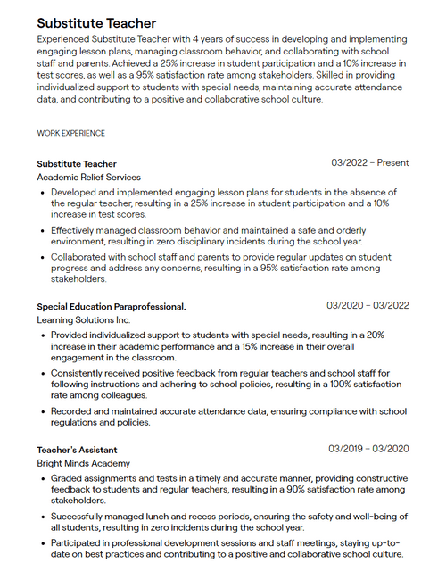1+ Substitute Teacher Resume Examples [with Guidance]