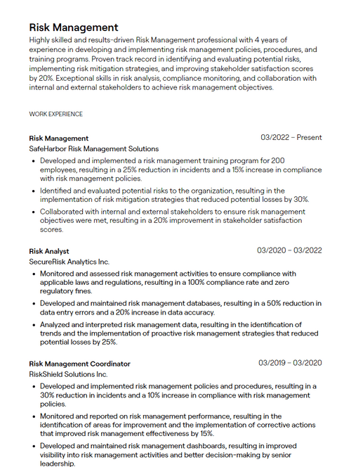1+ Risk Management Resume Examples [with Guidance]