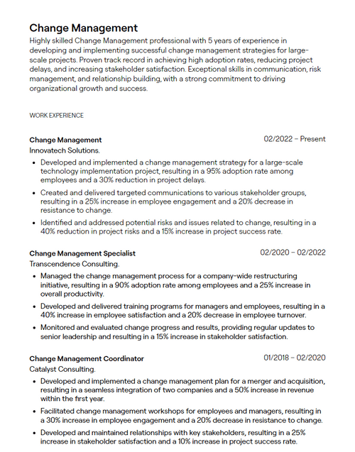 6+ Change Management Resume Examples [with Guidance]
