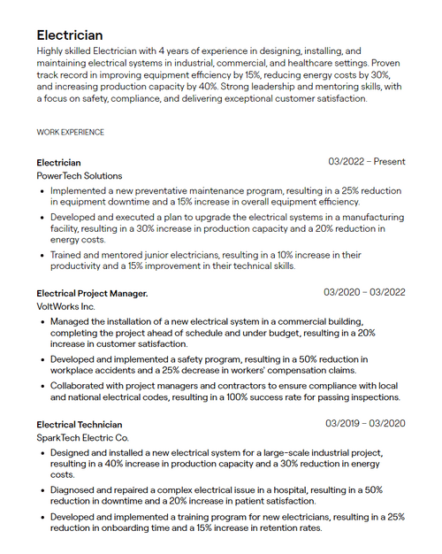 1 Electrician Resume Examples with Guidance 
