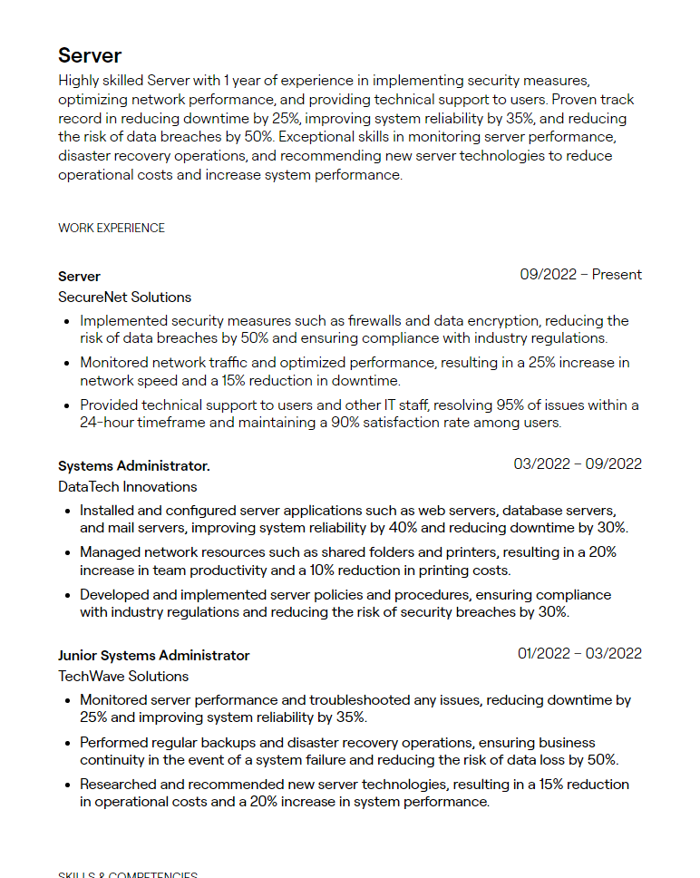 1 Server Resume Examples with Guidance 