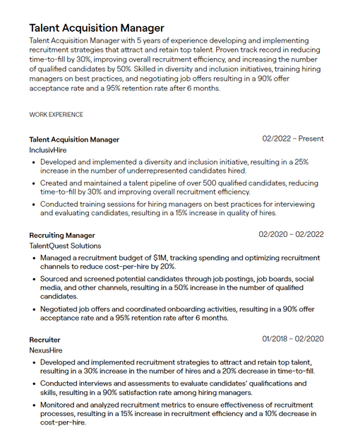 3+ Talent Acquisition Manager Resume Examples [with Guidance]