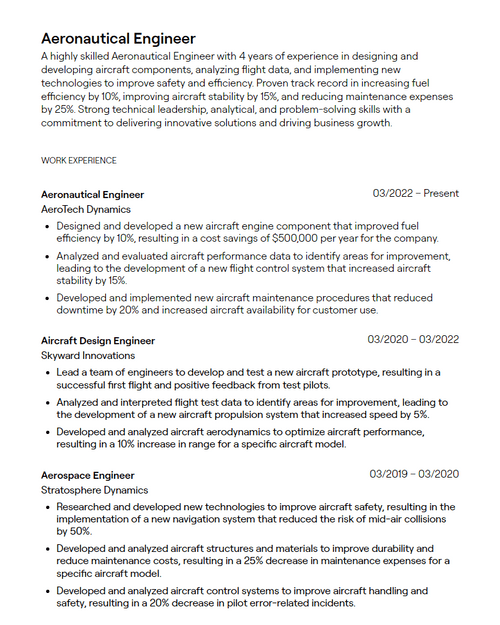 3+ Aeronautical Engineer Resume Examples [with Guidance]