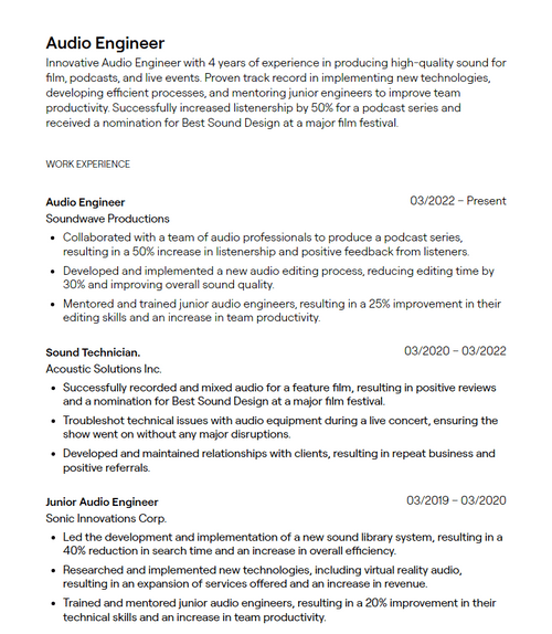 2+ Audio Engineer Resume Examples [with Guidance]