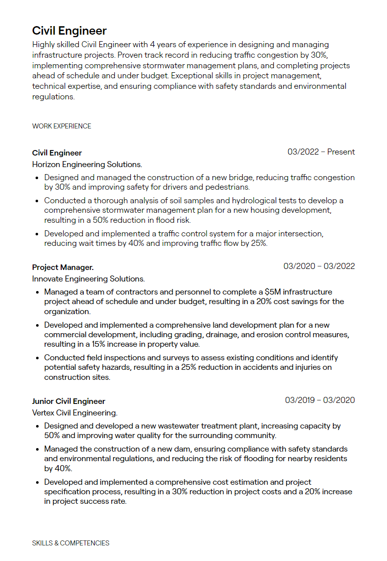 2 Civil Engineer Resume Examples with Guidance 
