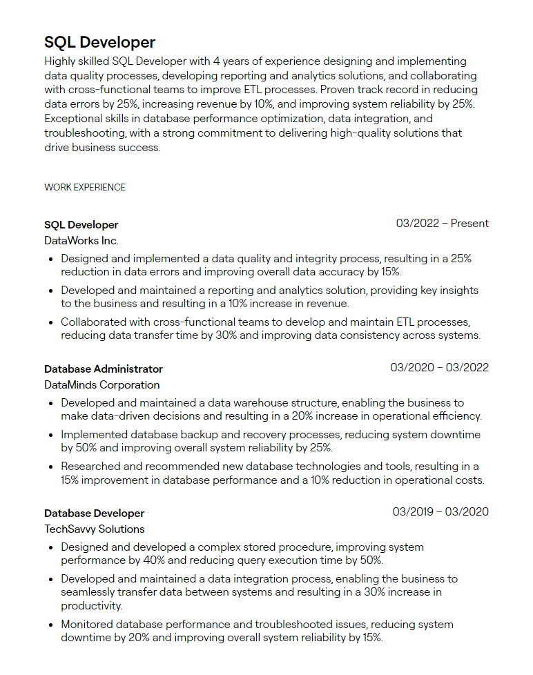6 SQL Developer Resume Examples with Guidance 