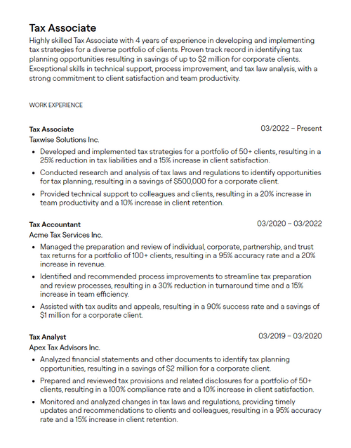1+ Tax Associate Resume Examples [with Guidance]