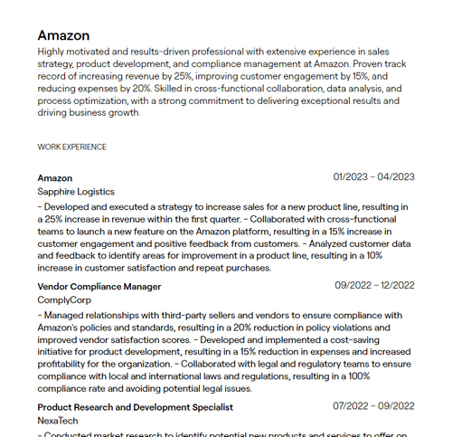 1+ Amazon Resume Examples [with Guidance]