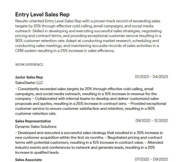 2023 Entry Level Medical Sales Resume Example Guidance TealHQ