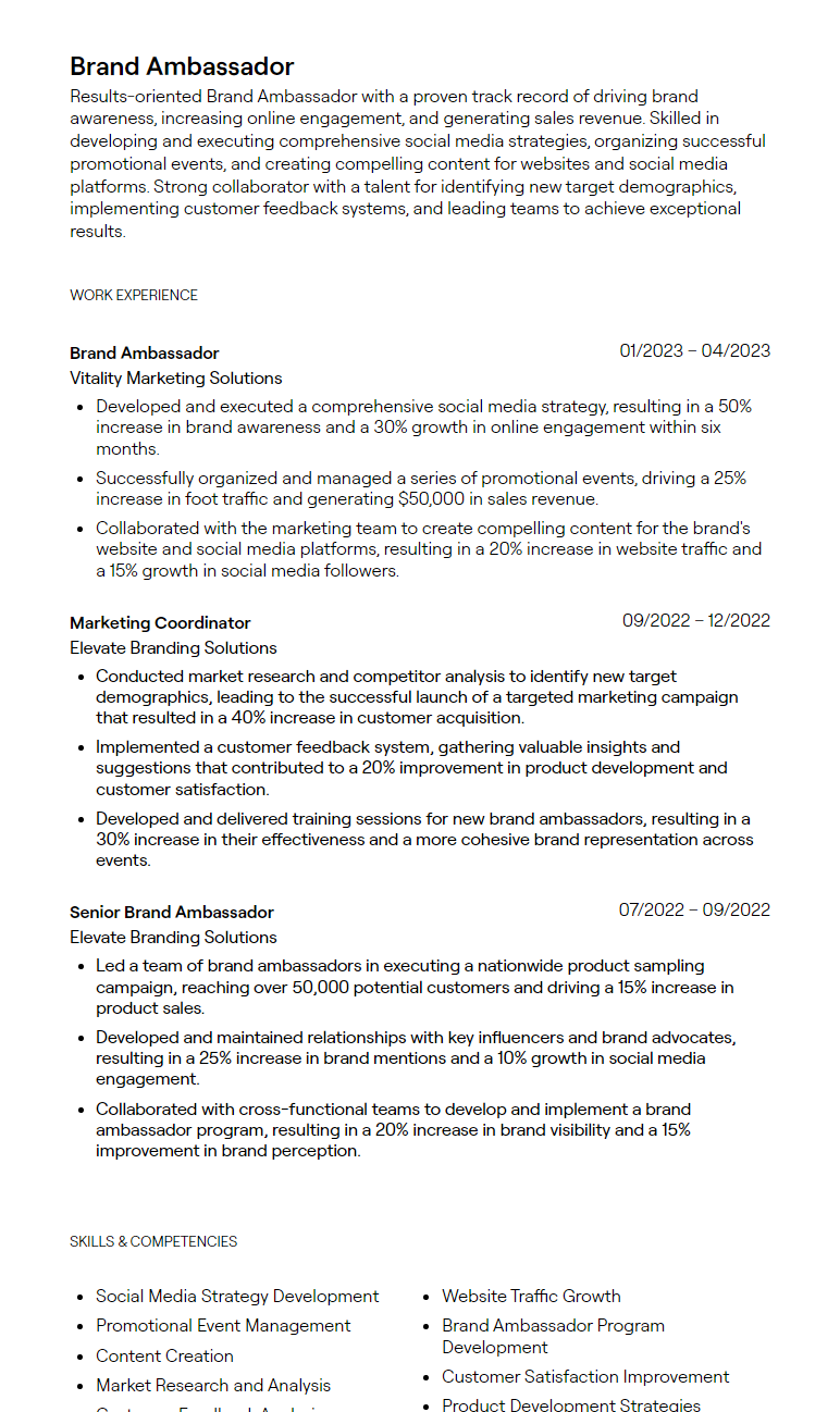  Brand Ambassador Resume Examples with Guidance 