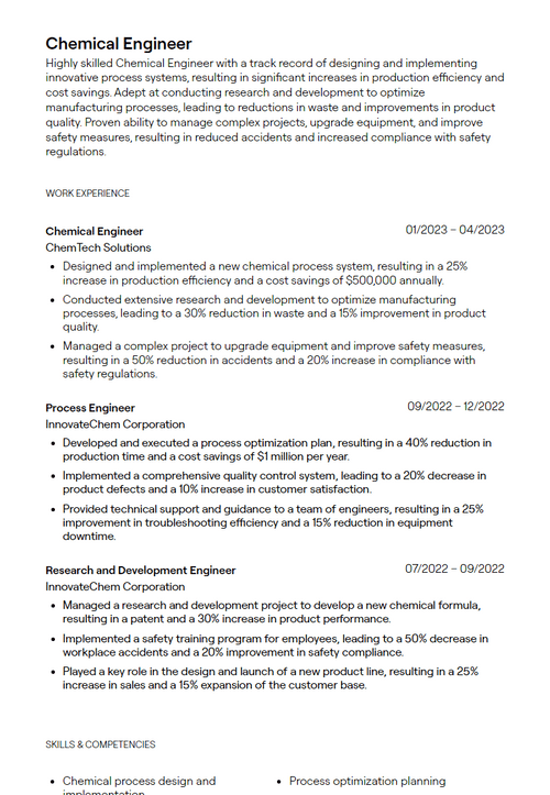 1+ Chemical Engineer Resume Examples [with Guidance]