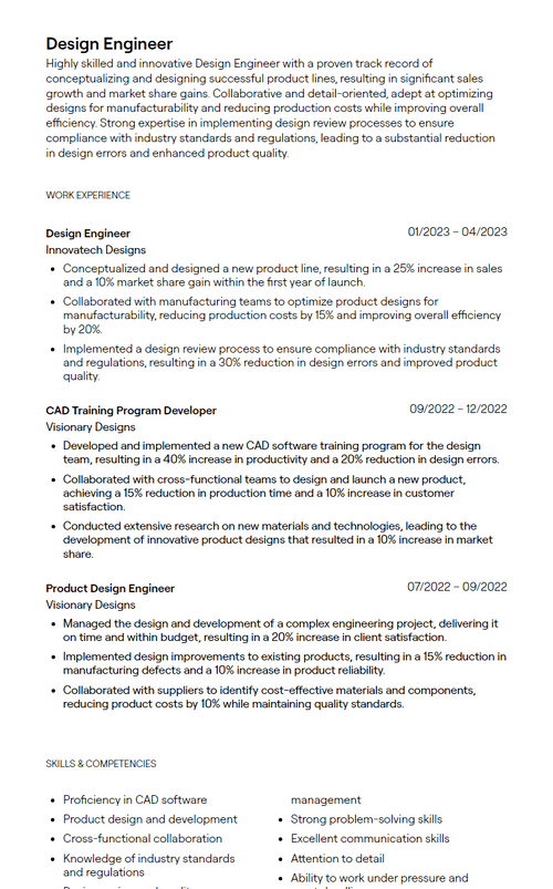 2+ Design Engineer Resume Examples [with Guidance]