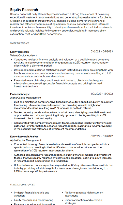 5+ Equity Research Resume Examples [with Guidance]