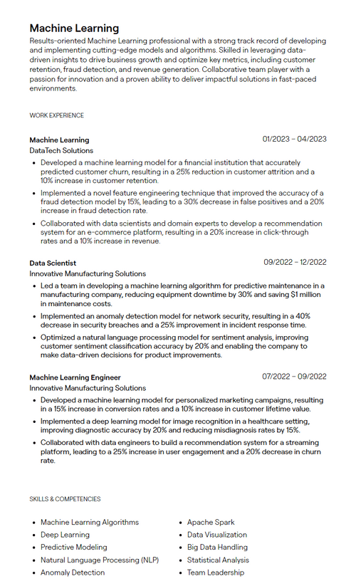 1+ Machine Learning Resume Examples [with Guidance]