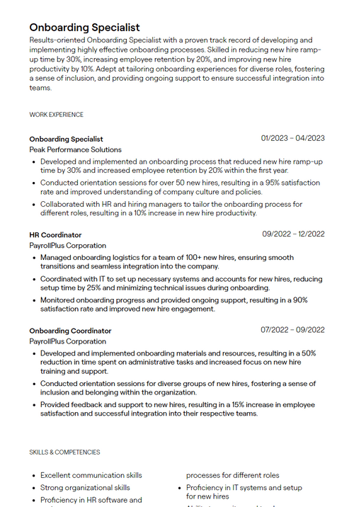 2+ Onboarding Specialist Resume Examples [with Guidance]