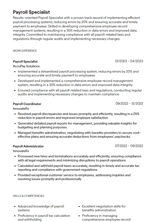 3+ Payroll Specialist Resume Examples [with Guidance]