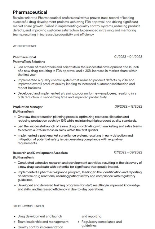 3+ Pharmaceutical Resume Examples [with Guidance]